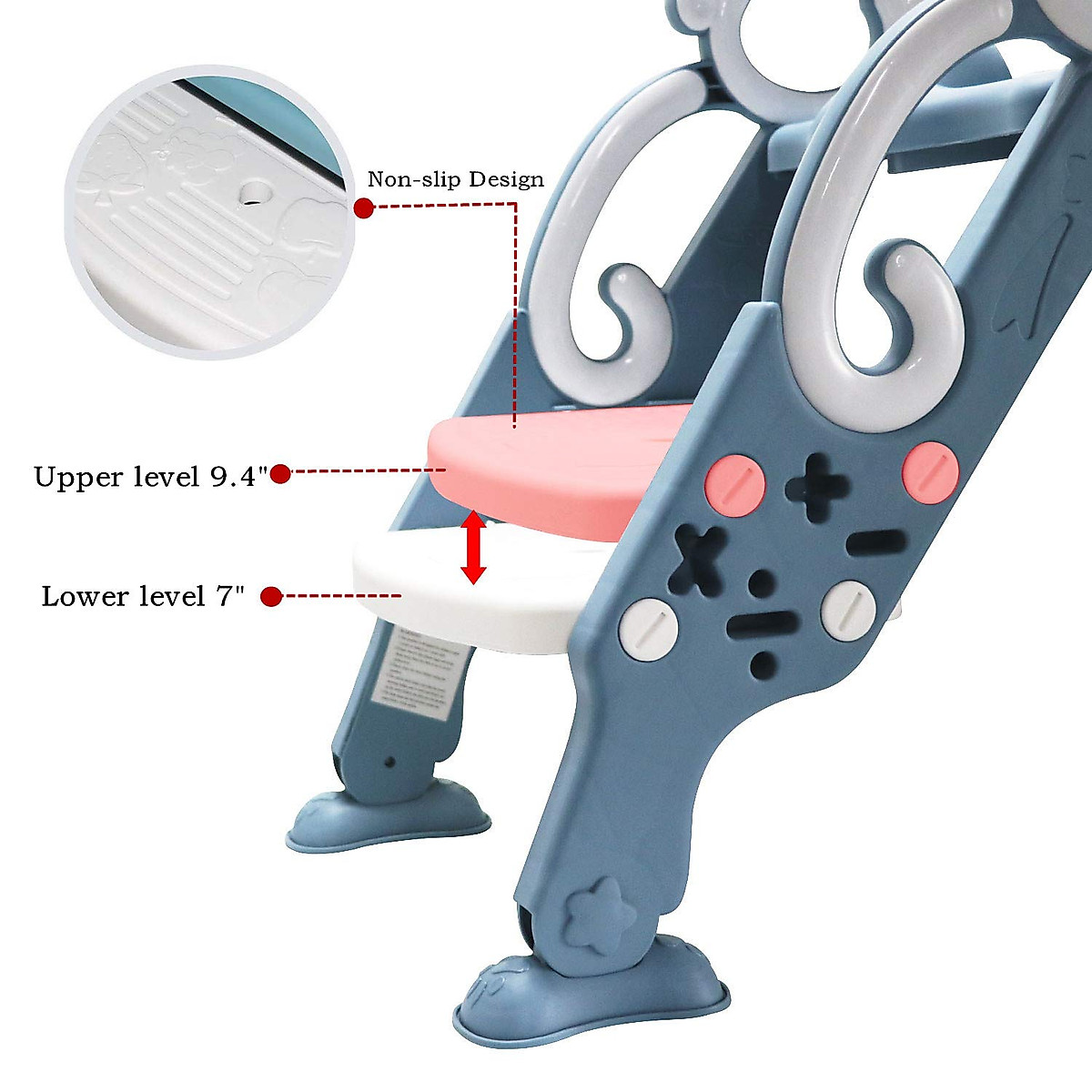 Potty Training Toilet Seat with Step Ladder Adjustable Toddler Toilet Seat with PU Cushion for Big Boys Potty Training Chair with Handle