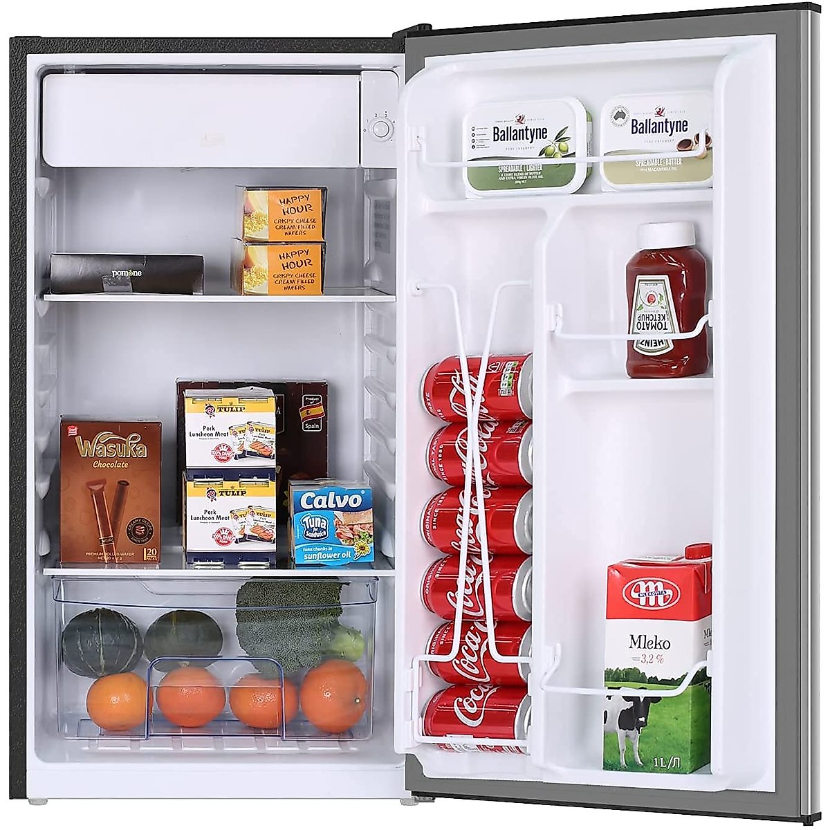 Compact Fridge 3.2 CU.FT. Mini Dorm Refrigerator Small Fridge with Freezer, 37 dB Low Noise, Adjustable Temperature, Reversible Door, for Home Office Dorm or RV (Black)
