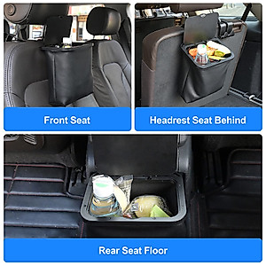 GRABLOOM Car Trash Can Collapsible Rubbish Basket with Hook & Lid Waterproof Leather Garbage Organizer Bin Portable Waste Basket Storage Bins