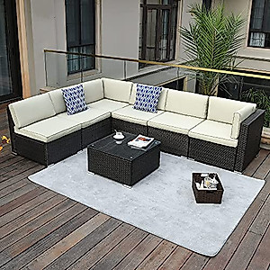 YITAHOME 7 Pieces Patio Furniture Set, Outdoor Sectional Sofa PE Rattan Wicker Conversation Set Outside Couch with Table and Cushions for Porch Lawn Garden Backyard, Black