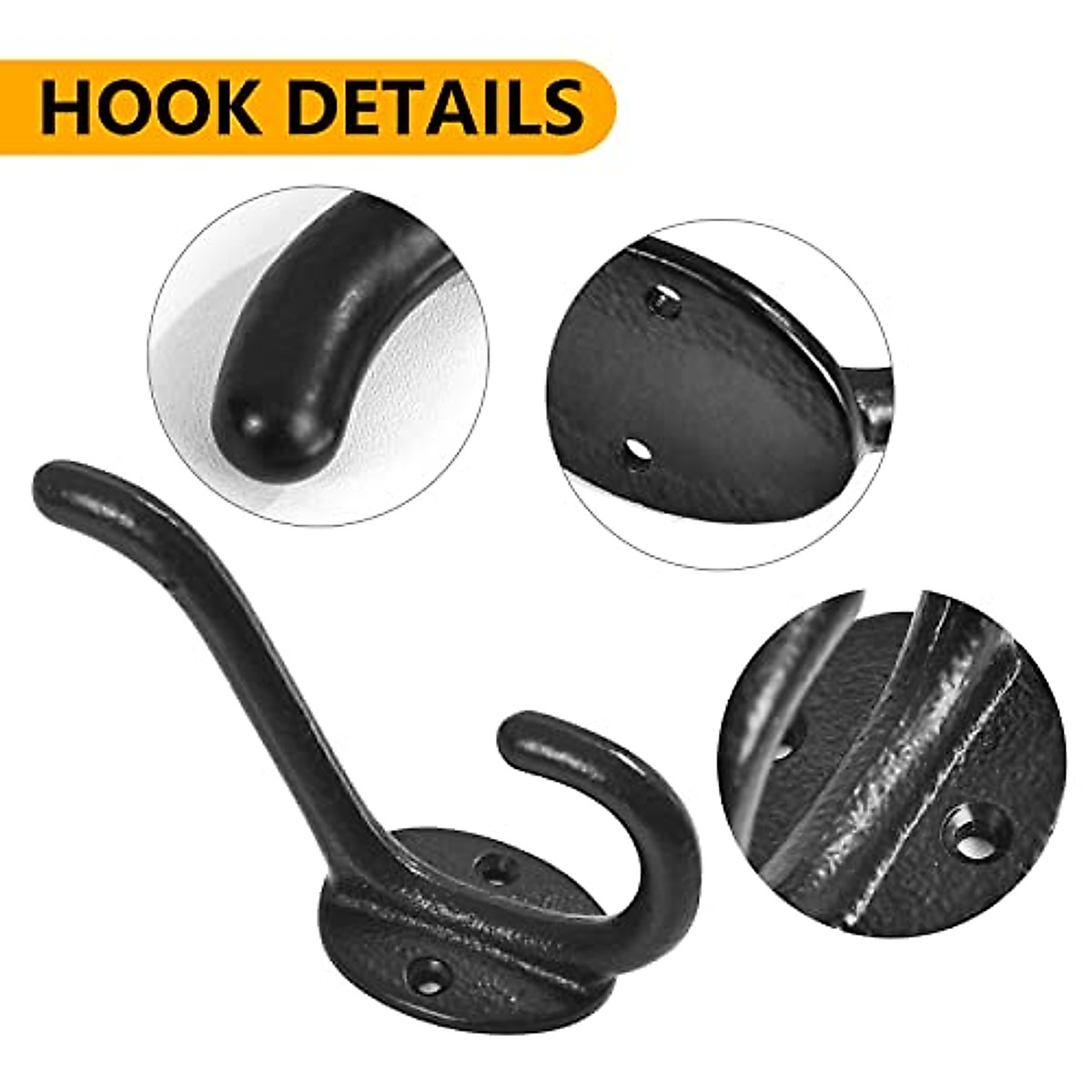 rumdraw Black Cast Iron Rustic Wall Hooks, Wall Hooks, Wall Hooks for Hanging Hats, Coats,Wall Hooks Heavy Duty