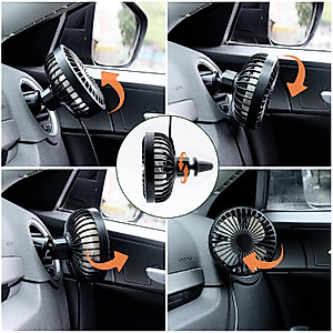 Zuvas Car Fan USB Fan with Night Light, 360° Rotation Clip Fan for Vehicle Air Circulation, 3 Wind Speed Air Conditioner Cooling Fan for Car Truck SUV RV Outdoor, Black