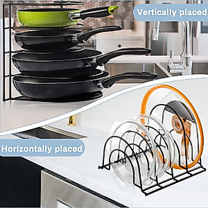 Almcmy Pan Organizer Rack,5 Tier Heavy Duty Pots and Pans Organizer,Pot Lid Organizer Rack for Kitchen Counter & Cabinet Storage and Organization,Send 3 PCS Silicone Cooking Spatulas&Cleaning Cloth