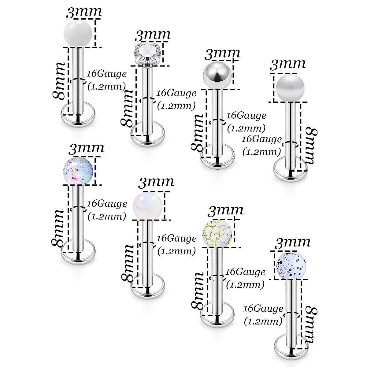 Vsnnsns 16G Lip Rings Stainless Steel Labret Monroe Lip Rings Nail Cartilage Tragus Helix Earrings Studs Ring Medusa Piercing Jewelry for Women Men 8mm