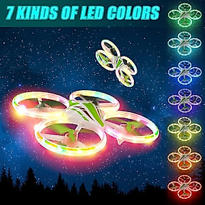 NXONE Drone for Kids and Beginners Mini RC Helicopter Quadcopter Drone with 7 color LED Lights, Altitude Hold, Headless Mode, with Remote Control (White Green)