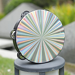 YOUEON 2 Pack Radiant Tambourine with Double Row Jingles, 8/10 Inch Wood Handbell Music Reflective Drum, Hand Drum Percussion Instrument for Church, Tambourine for Dance, Party, KTV