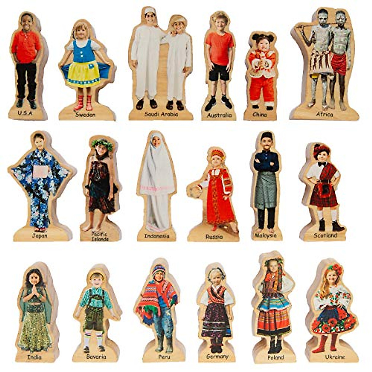 THE FRECKLED FROG People Around the World - Set of 18 - Ages 1+ - Wooden Blocks for Toddlers - Includes People from 18 Countries - Double-Sided