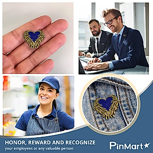 PinMart Heart with Angel Wings Enamel Lapel Pin – Enamel Heart Lapel Pin with Antique Nickel-Plated Angel Wings – Heart Wing Badge with Secure Clutch Back