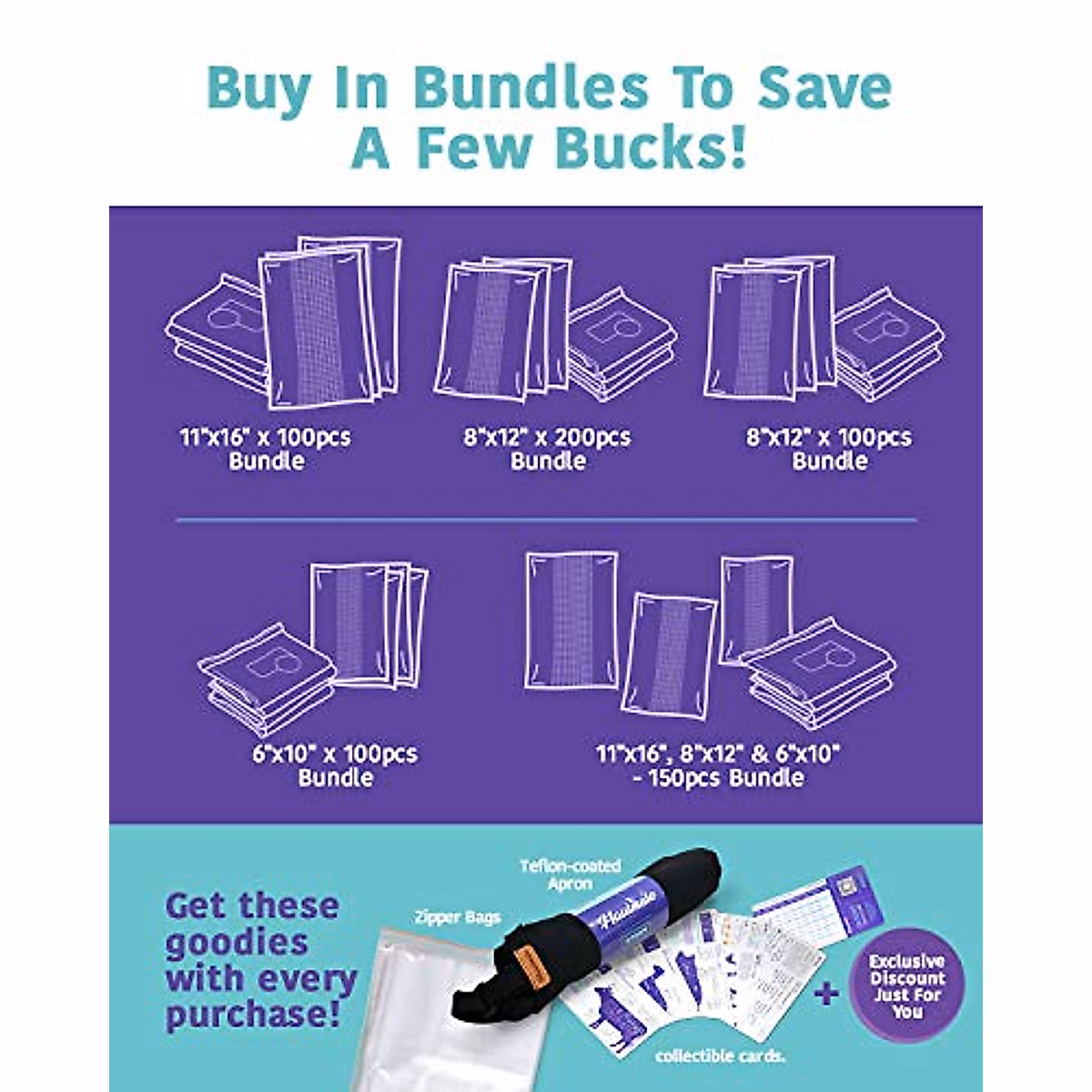 HAULMATE 11"x16" Vacuum Seal Bags - 100 Bags Food Saver Bags, Maximum Vacuum Sealer Suction for Sous Vide Cooking, Freezer & Microwave-Safe, Clamp Sealer Compatible, 7-layer Pierce-Resistant Material