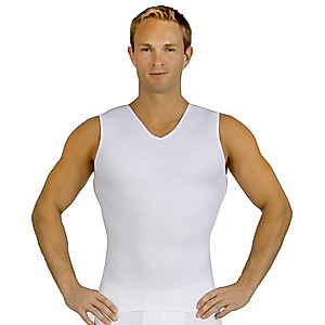 Insta Slim Mens Compression Sleeveless V Neck Muscle Shirt- Slimming Body Shaper Undershirt(Large, White)