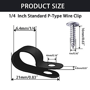mankk 100PCS 1/4 Inch Rope Light Clips P-Style Mounting Clips Plastic Cable Clamps with Compatible Stainless Steel Pan Head Phillips Screws for Wire Management M-034-BK-LS