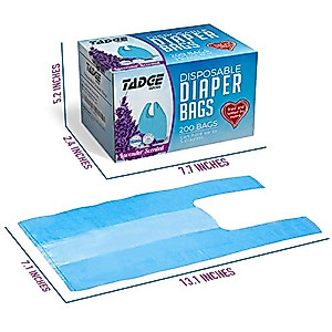Tadge Goods Baby Disposable Diaper Bags Scented with Lavender - Odor Absorber Biodegradable Plastic Diaper Sacks for Trash Bag Essential Items - Bags for Dirty Diapers - Refill 200 Count (Blue)