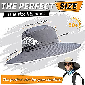 【Oversize XXL&Wide Brim】 Sun Hats for Men, 【UPF50+Waterproof】 Fishing-Hat Boonie Bucket for Hiking Safari Beach Garden Khaki
