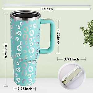 Ochapa 40 oz Tumbler with Handle Leopard Straw Lid Insulated Stainless Steel Vacuum Reusable Cup Holder Friendly Keep Drinks Cold Gifts for Women Lover Car Gym Travel, Cheetah Green