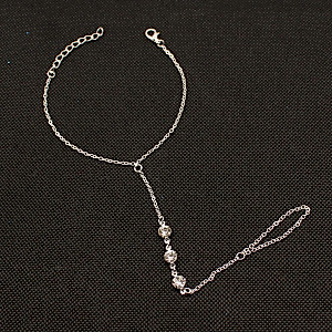 Obmyec Boho Crystal Finger Ring Bracelets Silver Rhinestone Hand Chain Slave Hand Harness Bracelet Accessories for Women