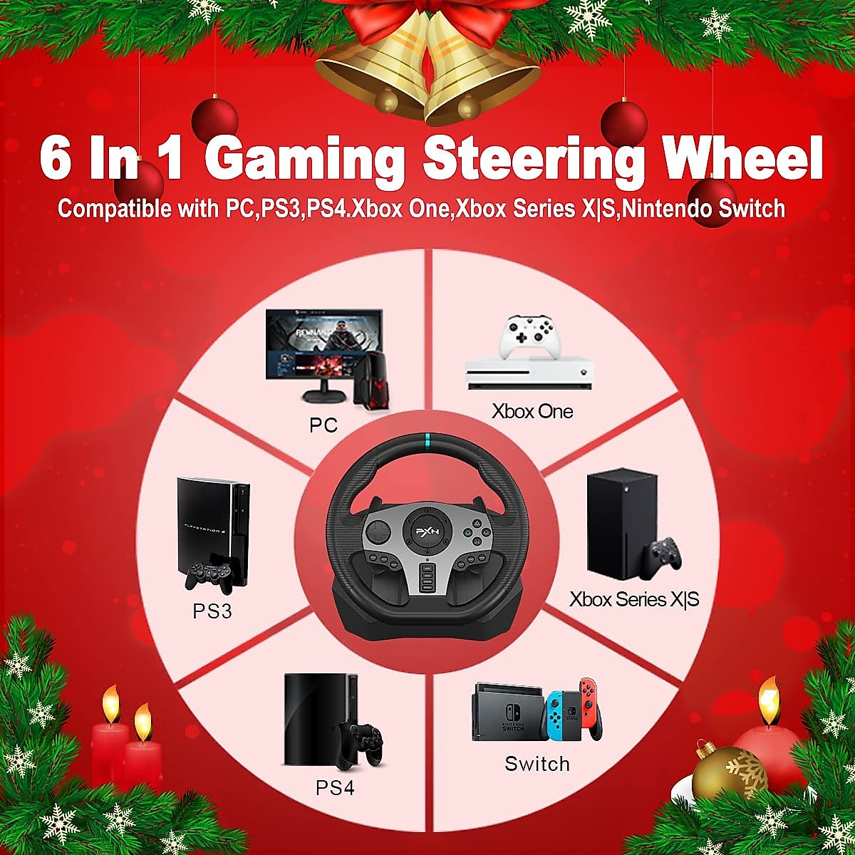 PXN V9 Gaming Steering Wheels - 270/900° Xbox Steering Wheel Driving Sim, PC Racing Wheel Dual-Motor Vibrate with Pedals and Joystick, for Xbox One, PS4, PS3, PC,Xbox Series X|S,Switch