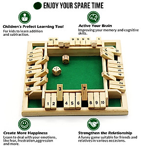 Dice Game Shut The Box Game Wooden Board Game with 10 Dices,a Classic 4 Sided Family Math Game for 2-4 Players Dice Board Game Shut-The-Box(Kids or Adults)