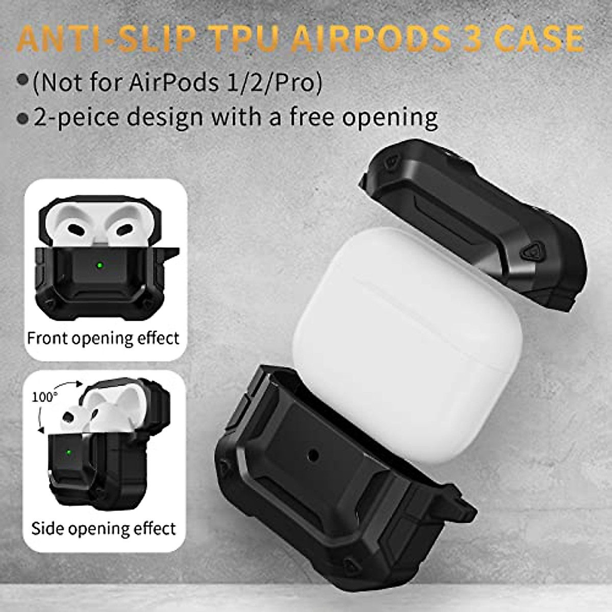 DGege Compatible with AirPods 3rd Generation Case Cover, Heavy Series Protective Skin with Keychain Accessories Compatible for Apple AirPods 3 Case 2021 Released for Men Boys Matt Black