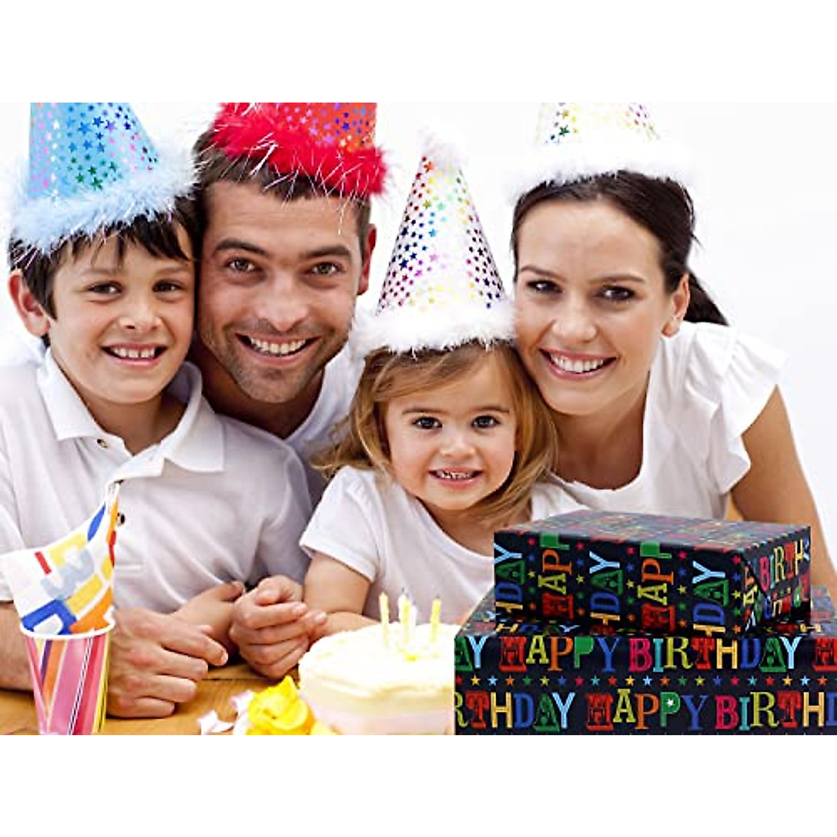 CAMKUZON Birthday Wrapping Paper with Cut Lines for Boys Girls Kids Men Women Baby Shower Party - 3 Large Sheets Rainbow Colored Happy Birthday Gift Wrap - 27 Inch X 39.4 Inch Per Sheet