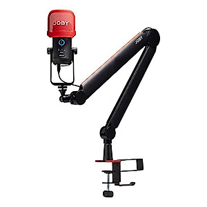 JOBY Wavo Boom Arm, Professional Boom Microphone Arm for Streamers and Podcasters, Silent Boom Arm, Cup and Headphones Holder, Table Clamp, Hidden Cable Chanel for Cable Management, Black