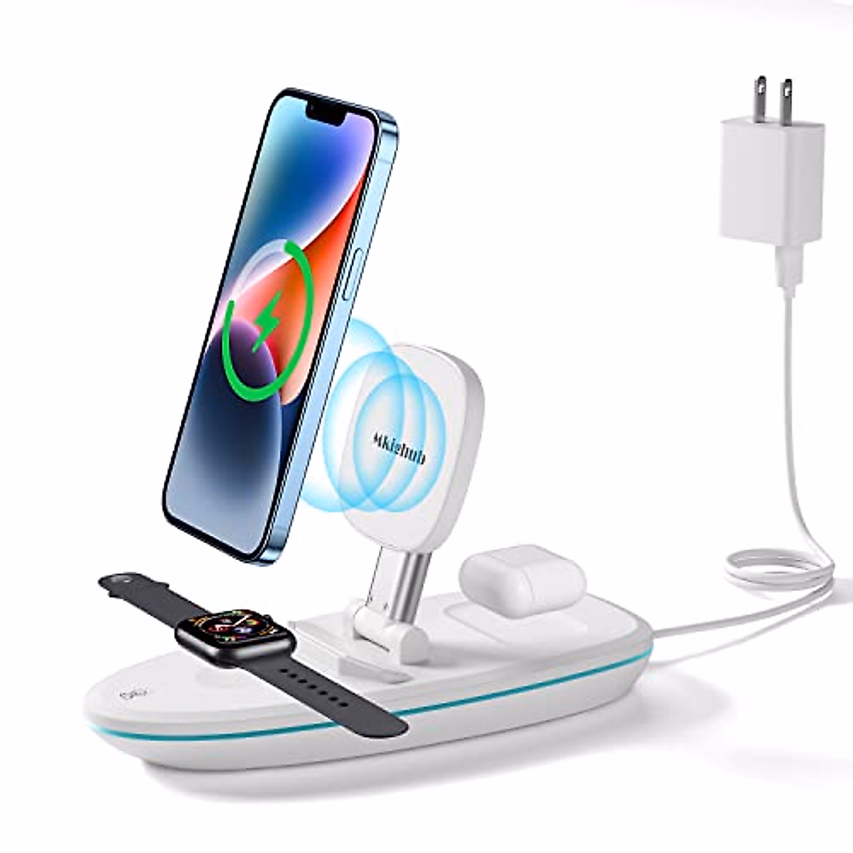 3-in-1 Magnetic Wireless Charging Station for Apple Devices - MagSafe Charger Stand for iPhone 14/13/12/11/SE/X/8, iWatch 8/7/6/SE/5/4/3/2, & AirPods 2/3/Pro - Compact, Durable & Efficient