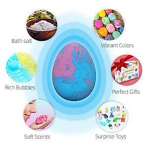 Bath Bombs for Kids with Toys Surprise Inside, Kids Bath Bombs Gift for Birthday Christmas, 12 Pcs Children Bubble Bath Fizz Dino Egg Gift Set for Mother Day and Party Favor for Girls and Boys