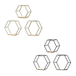 HXRZZG Hexagon Floating Shelves, Metal Wall Mounted Shelves Hexagon Rustic Farmhouse Shelves Honeycombs Shelves for Living Room Bedroom Bathroom Kitchen,Set of 3 Gold s,m,l