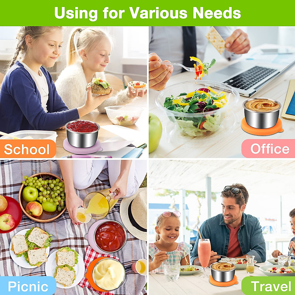 8 Pack Salad Dressing Container To Go, Gencywe 1.6oz Stainless Steel Condiment Cup, Condiment Containers with Lids, Reusable Small Containers with Silicone Lids, Leakproof Dipping Sauce Cups for Lunch