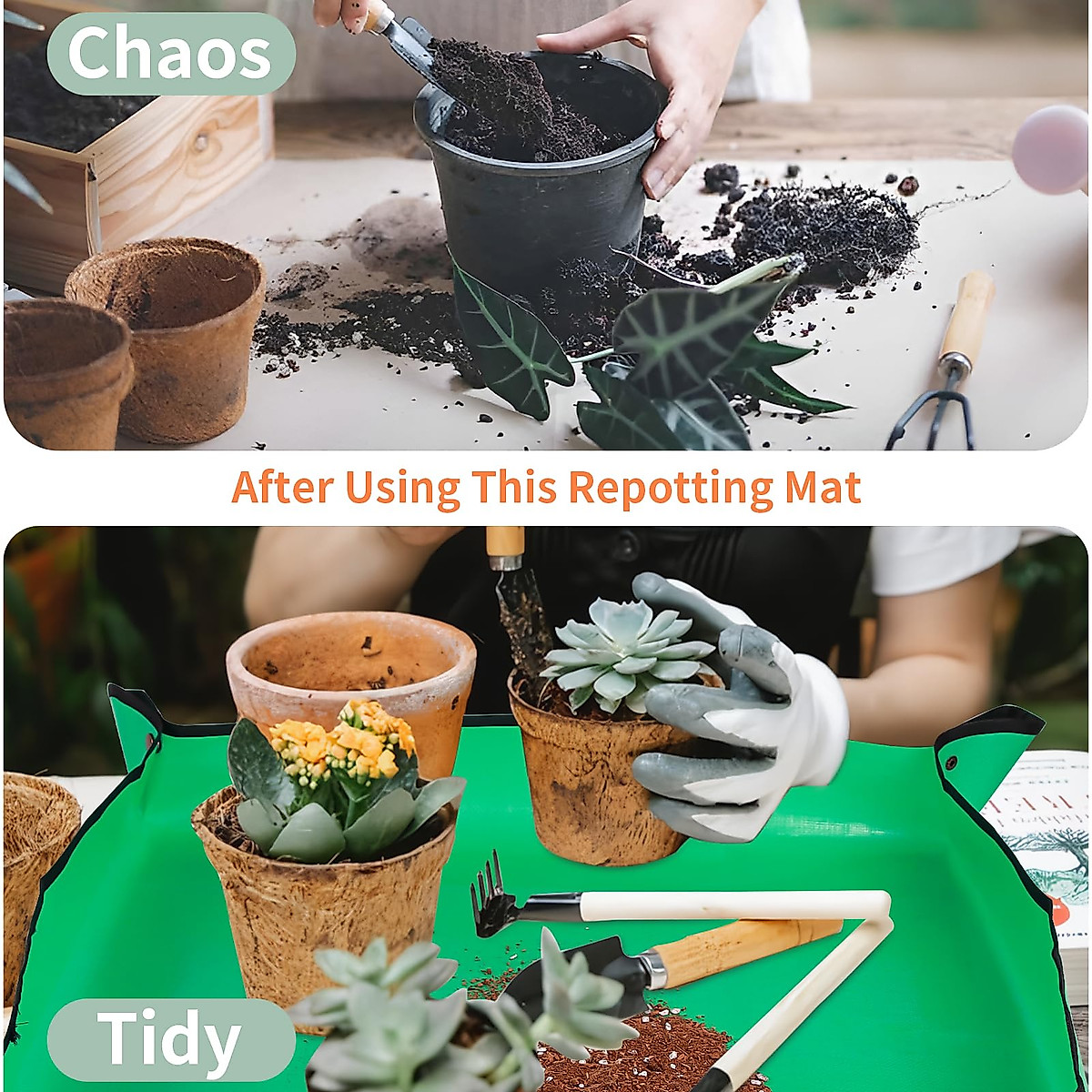 Herda 26.8" x 26.8" Repotting Mat for Potting Soil Indoor Plant and Dirt Control,Portable Potting Soil Foldable Succulent Potting Mat Soil Change Mat Table Top Indoor Plant Soil Potting Table Mat
