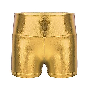 QinCiao Kids Teens Girls Shiny Metallic Ballet Active Dance Shorts Gymnastics Fitness Shorts Bottoms Hot Pants Gold 6