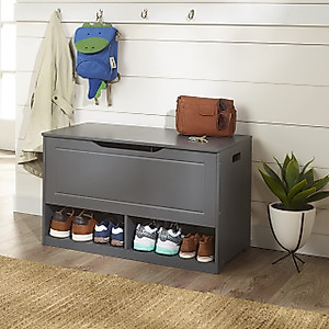 Badger Basket Kid's Up & Down Toy Box and Organizer with Two Reversible Fabric Bins - Dark Gray