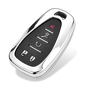 Royalfox 3 4 5 6 Buttons 3D Bling Diamond Rhinestones Girly Smart Remote Key Fob Case Cover for 2016 2017 2018 2019 2020 2021 2022 Chevy Chevrolet Malibu Camaro Cruze Traverse (Silver)