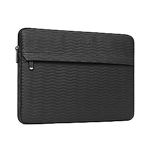 MOSISO Laptop Sleeve Case Compatible with MacBook Air/Pro, 13-13.3 inch Notebook, Compatible with MacBook Pro 14 inch 2023-2021 A2779 M2 A2442 M1, PU Leather Wave Grain Bag with Handy Strap, Black