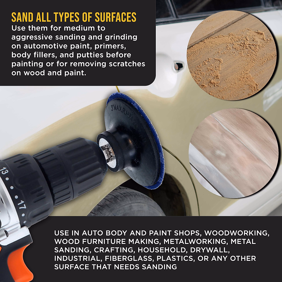 Dura-Gold 3" 36 Grit Quick Change Zirconia Coarse Cut Grinding Disc Set, 25 Discs & Backing Pad - R-Type Roll Lock Sandpaper Discs