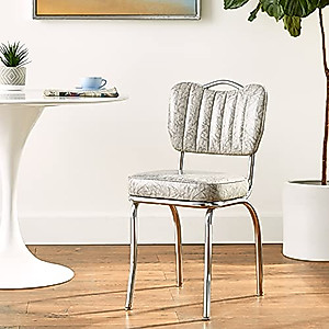 Richardson Seating Single Tone Channel Handle Back Retro Kitchen Chair with 2" Box Seat, Cracked Ice Grey, 18"