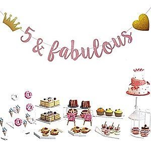 5 & Fabulous Banner, Pre-Strung, No Assembly Required, Funny Rose Gold Paper Glitter Party Decorations for 5th Birthday Party Supplies, Letters Rose Gold,ABCpartyland