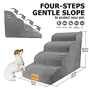 Topmart High Density Foam Dog Steps 4 Tiers,Extra Wide Deep Pet Steps,Non-Slip Pet Stairs,Dog Ramp for Bed,Soft Foam Dog Ladder,Best for Older Dogs Injured,Older Pets,Cats with Joint Pain