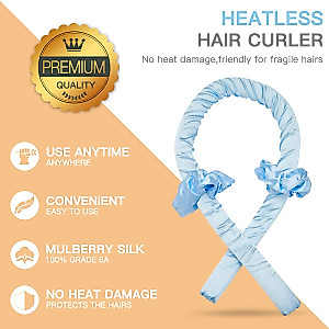 No Heat Curlers, Heatless Curling Rod Headband for Medium and Long Hair, Soft Silk Roller to Sleep In with Hair Clip and Hair Ties for DIY Hair Styling (Blue)