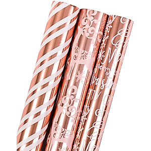 MAYPLUSS Christmas Wrapping Paper Roll - Mini Roll - 17 inch X 120 inch Per roll - 3 Different Rose Gold Design with Glitter Metallic Foil Shine (42.3 sq.ft.ttl)
