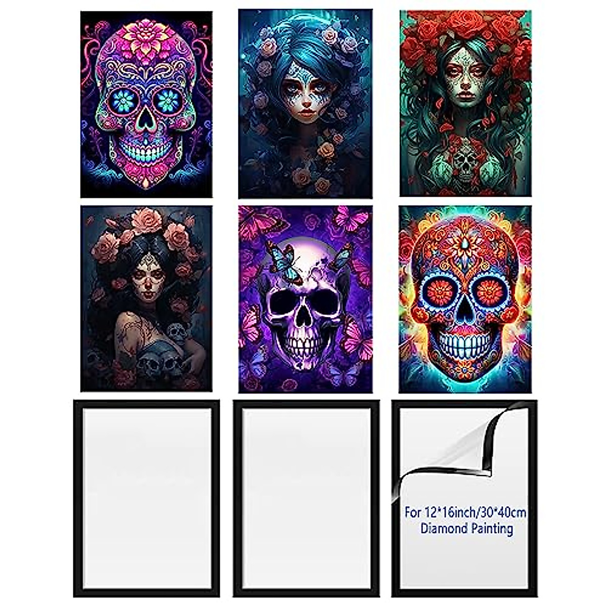 ZuoAnLF 6 Pack Diamond Painting Kits with 3 Magnetic Black Frames, Diamond Art Kit for Beginners DIY Full Drill Gem Art, Magnetic Diamond Painting Frames 30x40cm/12 x 16 Inch