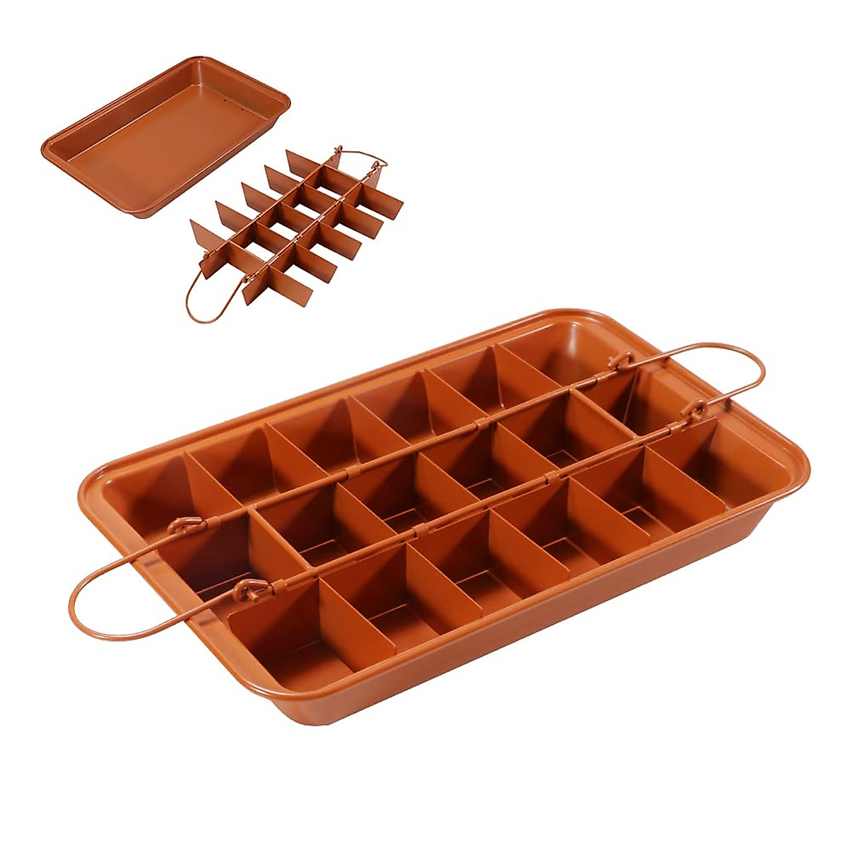 CGGYYZ Brownie Pan with Dividers and Removable Bottom, 18 Pre-slice Rectangle Non Stick Baking Pan, Carbon Steel Oven Bakeware Baking Set