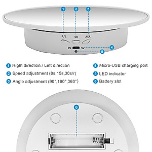 Fotoconic Motorized Rotating Display Stand, 20CM /Load 8KG, 360 Degree Electric Rotating Turntable for Photography Products, Jewelry, Cake,3D Model,Mirror Cover (White)