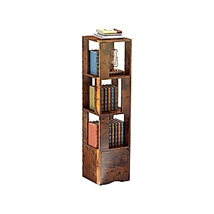 MIN WIN 4-Tier Storage Shelf Unit with Cabinet,Modern Bookcase Storage Cabinet Bookshelf, Tall Retro Wooden Book Shelf Free Standing Floor Cabinet for Small Spaces Home Office Corner Storage,Antique