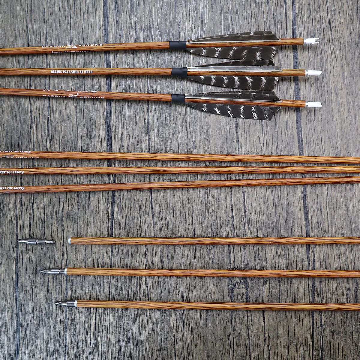 Archery Hunting Carbon Fiber Arrows, MS Carbon Fiber Arrow Spine 400 with Replacement Screw-in 100 Grain Points and 4 Inch Real Feather for Compound Bow Recurve and Long Bow 6 Pack (31inch)