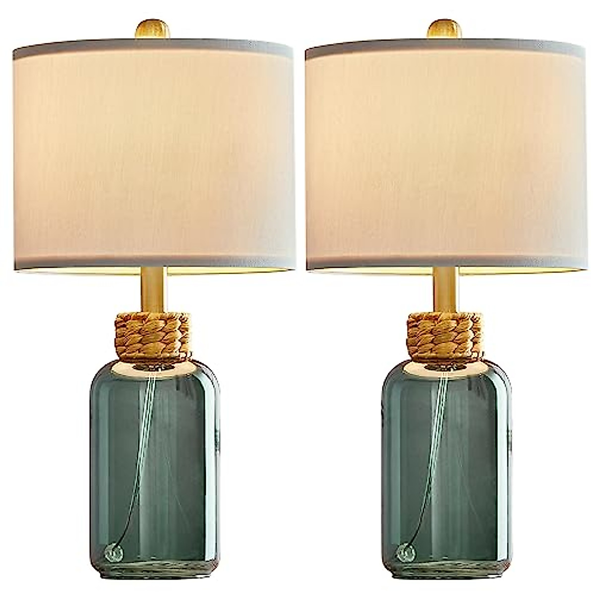 G-SAFAVA 20.25" Modern Glass Table Lamp Set of 2, Small Farmhouse Bedside Lamp Blue Green Nightstand Lamp for Living Room Bedroom Office Dorm