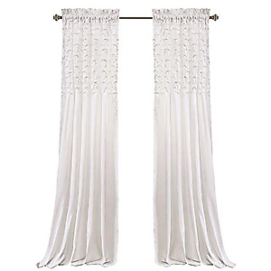 Lush Decor Bayview Curtains-Pintuck Textured Semi Sheer Window Panel Drapes Set for Living, Dining, Bedroom (Pair), 84" x 54", White