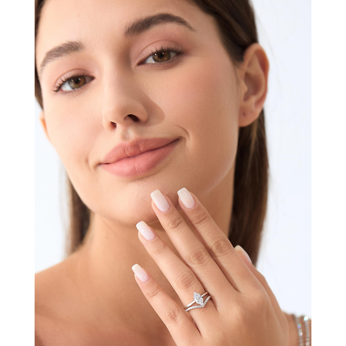 Michooyel 1.5ct Marquise Cut 2in1 Women's Engagement Ring Simulated Diamond Wedding Bands Ring Bridal Set Sterling Silver Promise Ring For Women