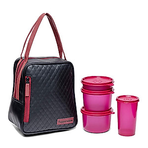 Tupperware Plastic Elegant Lunch Set for Women (Pink) - Contains 4 Bowls and 1 Lunch Bag