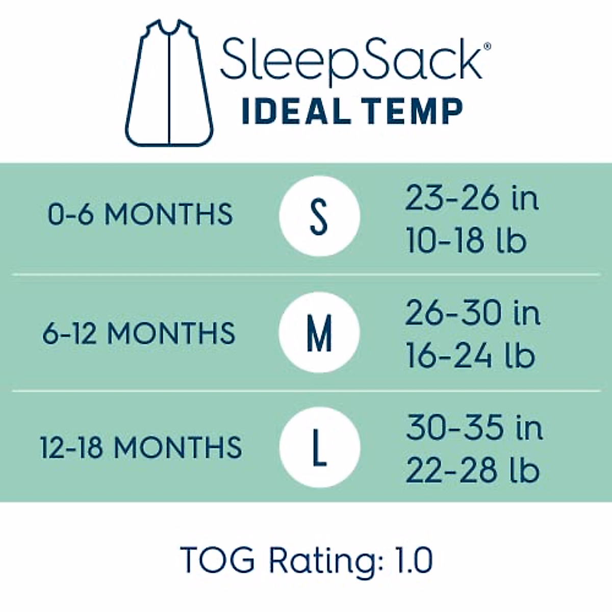 HALO Sleepsack Ideal Temp, Baby Wearable Blanket, TOG 1.0, Heather Grey/Aqua, Medium
