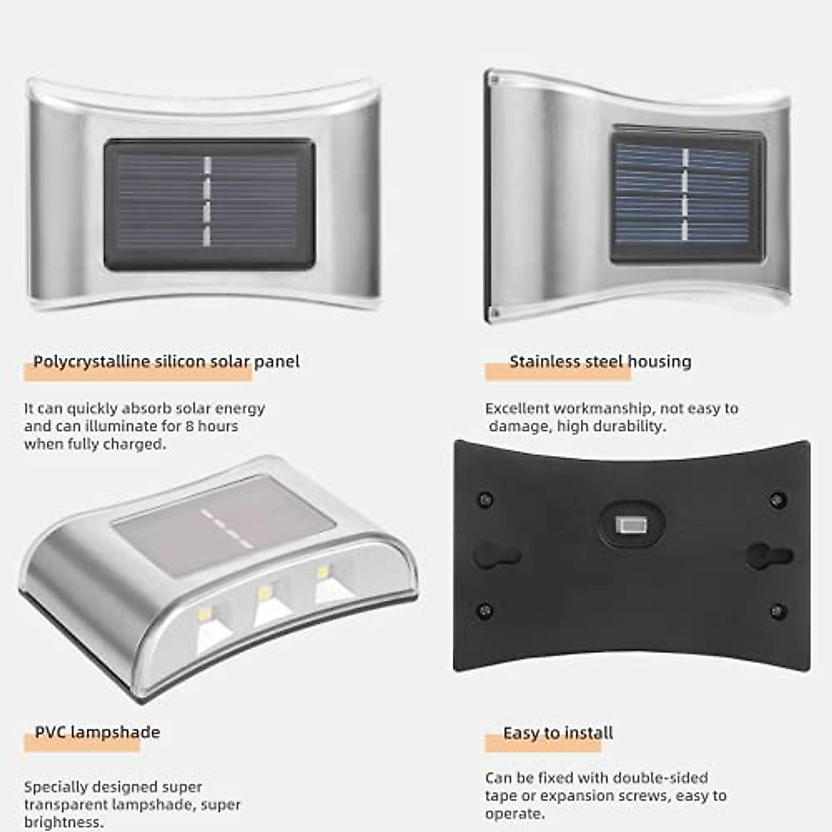 COOWEI Solar Garden Lights LED Outdoor Wall Lights Outdoor Garden Decoration Fence Aisle Balcony Lights Waterproof Up and Down Light wash Wall Lights 4ps (Warm Light)